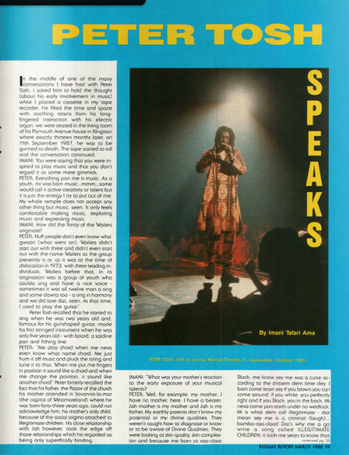 Peter Tosh: Interview (Published 1988) – LEGENDARY REGGAE