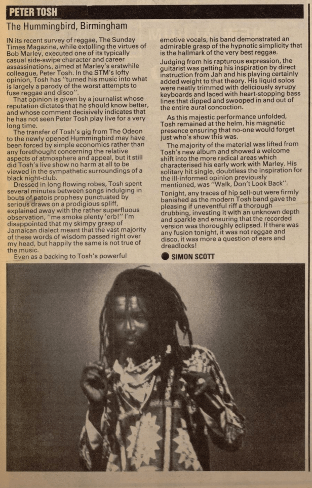 Peter Tosh | Hummingbird Night Club | London | Concert Review | 1983 ...