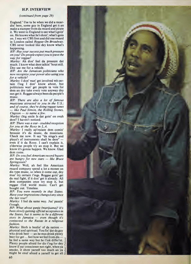 Bob Marley Interview | Hit Parader Magazine | 1976 – LEGENDARY REGGAE
